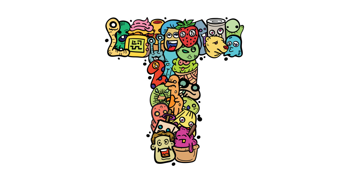 Alphabet Monster Doodle Letter T Monogram - Monogram T - Sticker ...