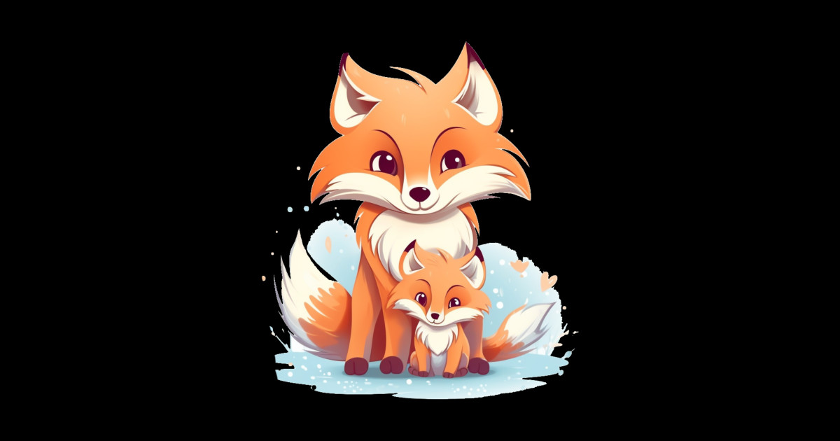 Mama Fox and Cute Baby Fox - Fox Mom And Cute Baby - Sticker | TeePublic
