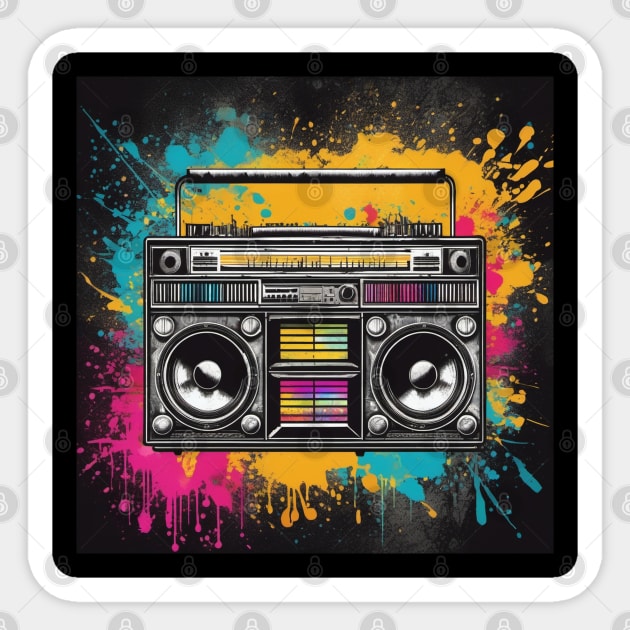 Neon Grunge 1980's Boom Box - Boom Box - Sticker | TeePublic