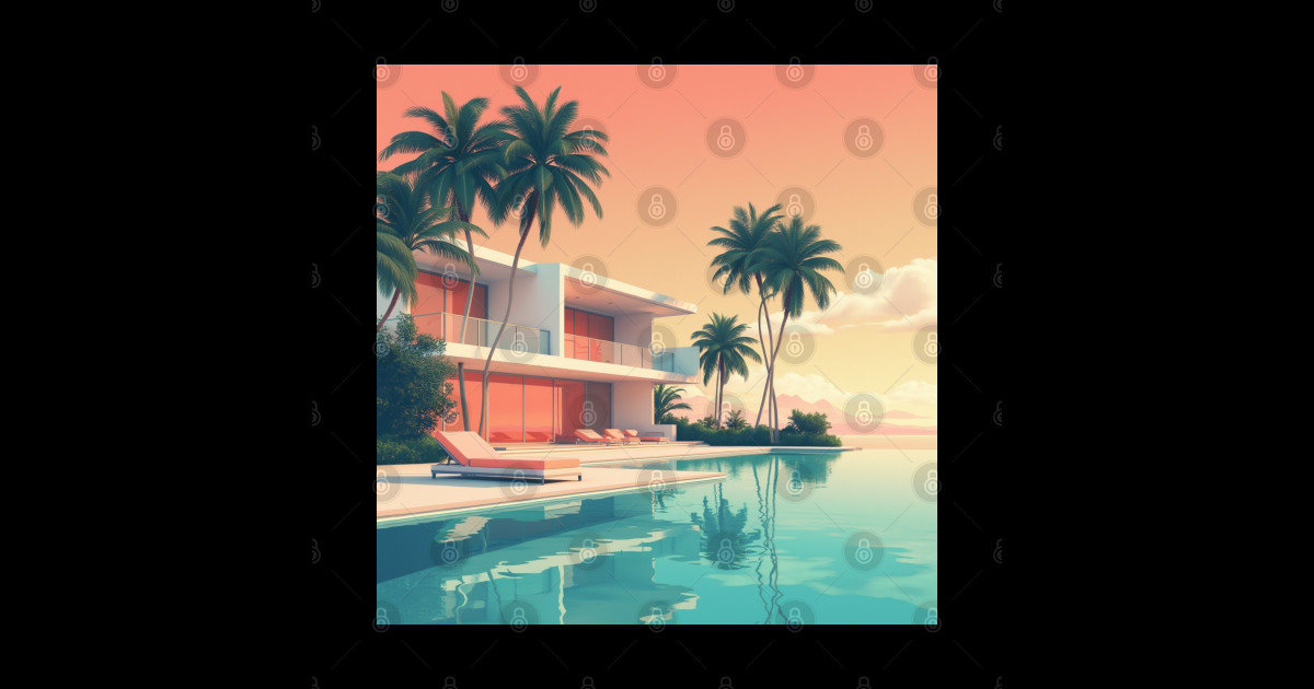 80s Minimalist Pool Scene - Vintage Tropical Vibes - Japanese Art ...