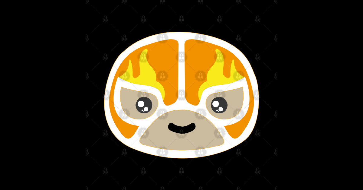Cute mexican masked wrestler kawaii cartoon orange fire lucha libre ...