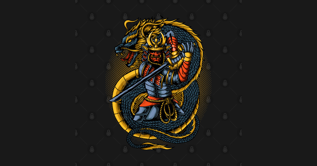Samurai with Dragon - Samurai - T-Shirt | TeePublic