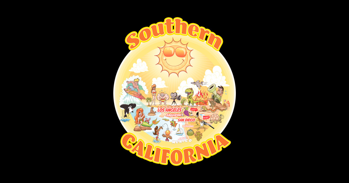 Sunny Cartoon Map of Southern California - Cartoonasaurus - Sticker ...