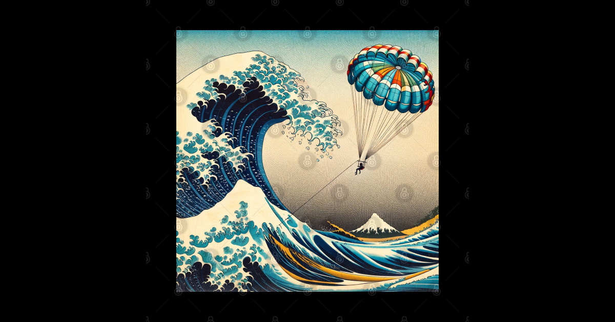 Kanagawa wave - Funny Parasailing Meme - Parasailing - Sticker | TeePublic