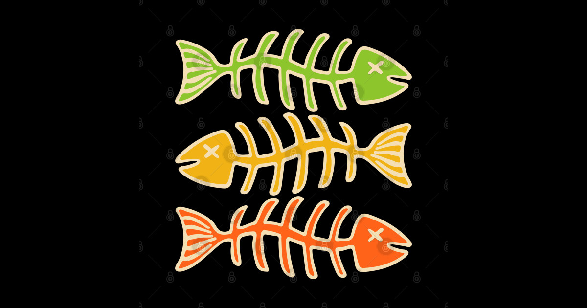 FISH BONES Eaten Food and Fishing in Yellow Orange and Green - UnBlink ...