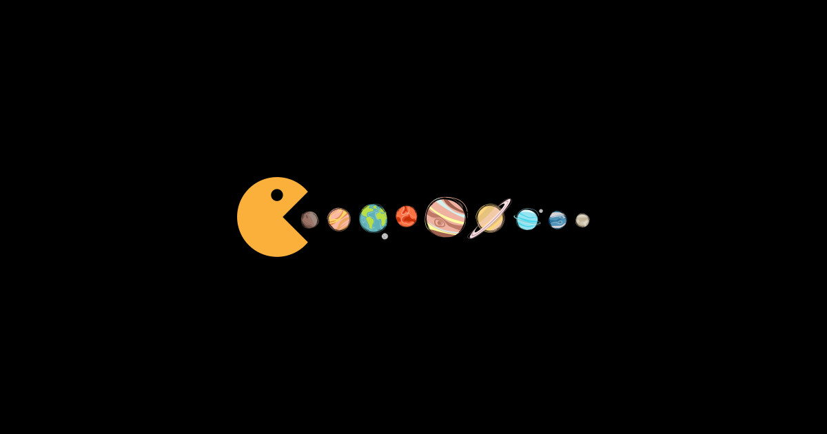 Pacman swallowing planets - Pacman - Sticker | TeePublic