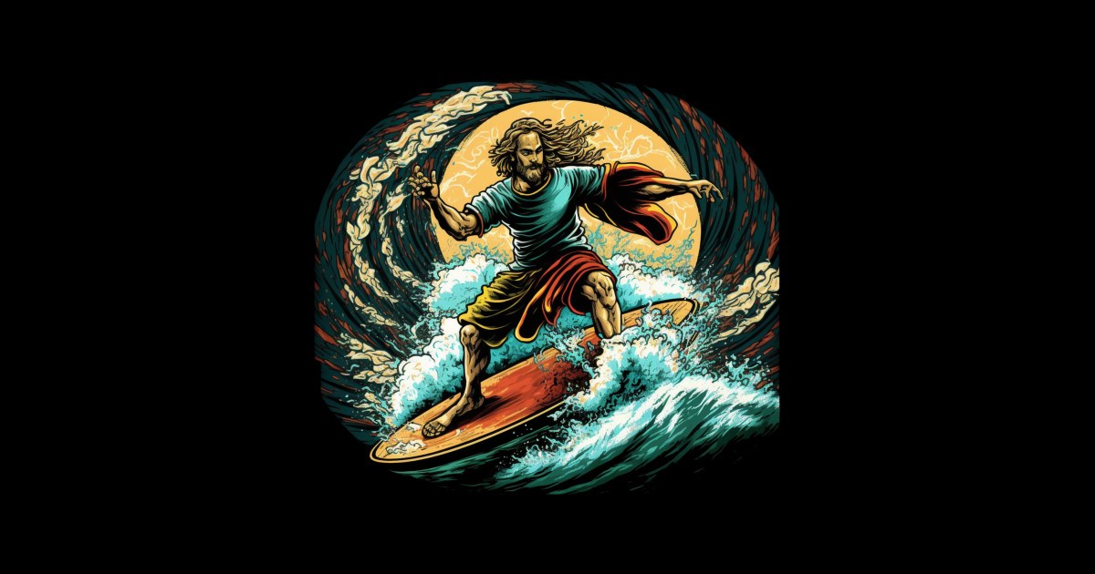 Surfer Jesus - Surfing - Sticker | TeePublic