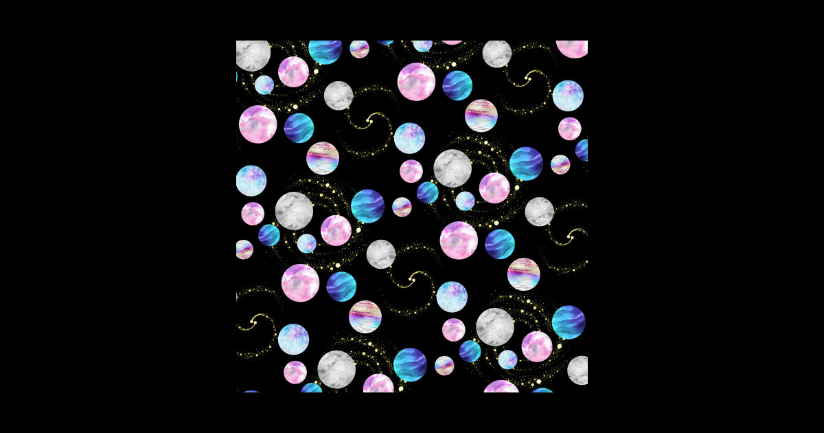 Outer space pattern: Planets, nebulae, and stars (watercolor and gold ...