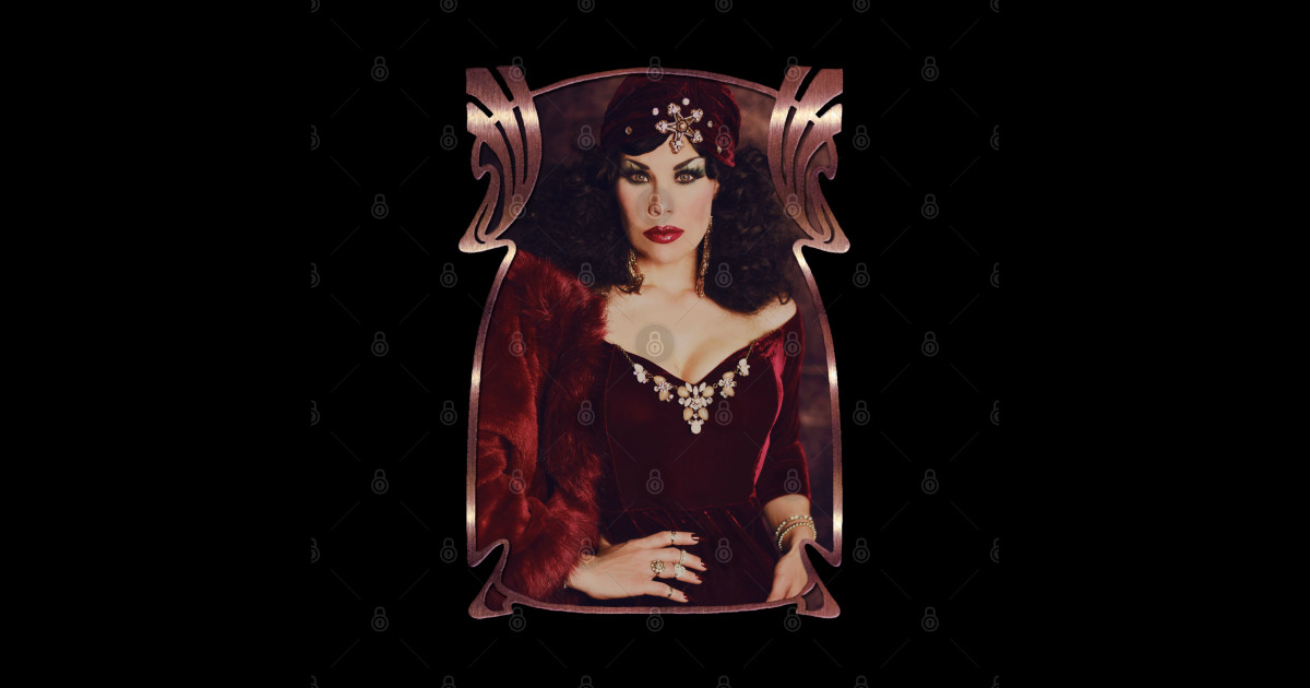 burlesque photo in art nouveau frame of Xarah in red vevet dress ...