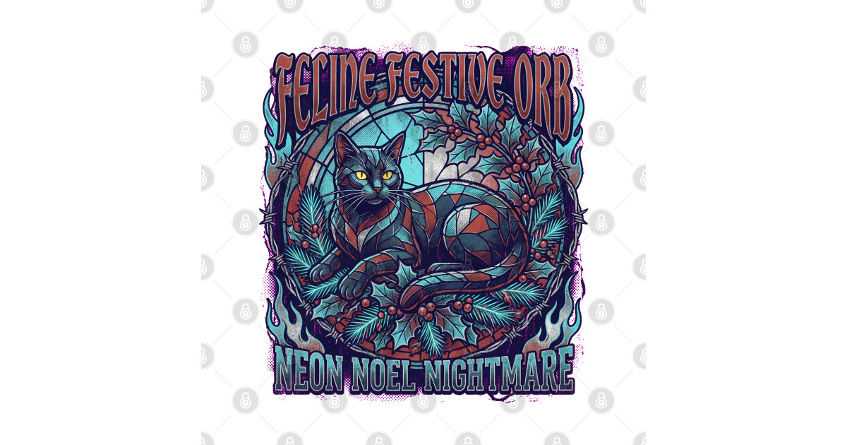 Neon Noel Nightmare Gothic Cat - Gothic Christmas Cat - T-Shirt | TeePublic