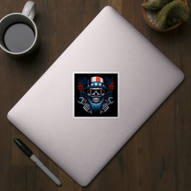USA Patriotic Bearded Skull Mechanic American Flag 4th of July ...
