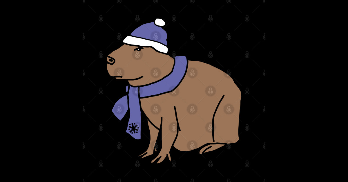 Winter Capybara Wearing Blue Hat and Scarf - Capybara - Sticker | TeePublic
