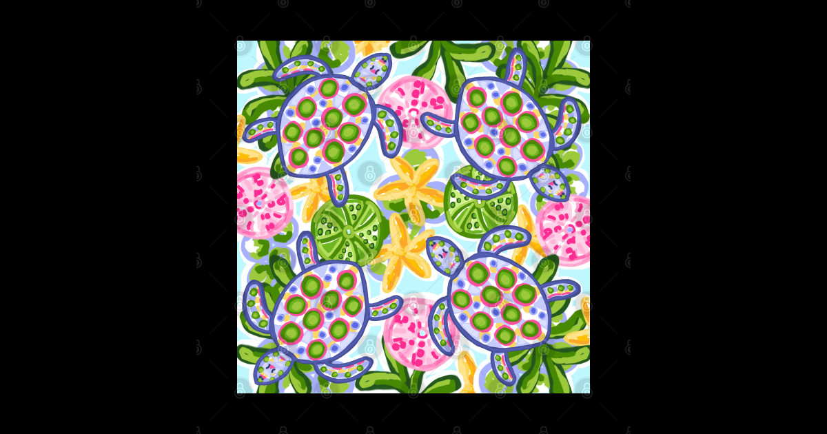Cute Hand Painted Preppy Sea Turtle Pattern - Preppy - Sticker | TeePublic