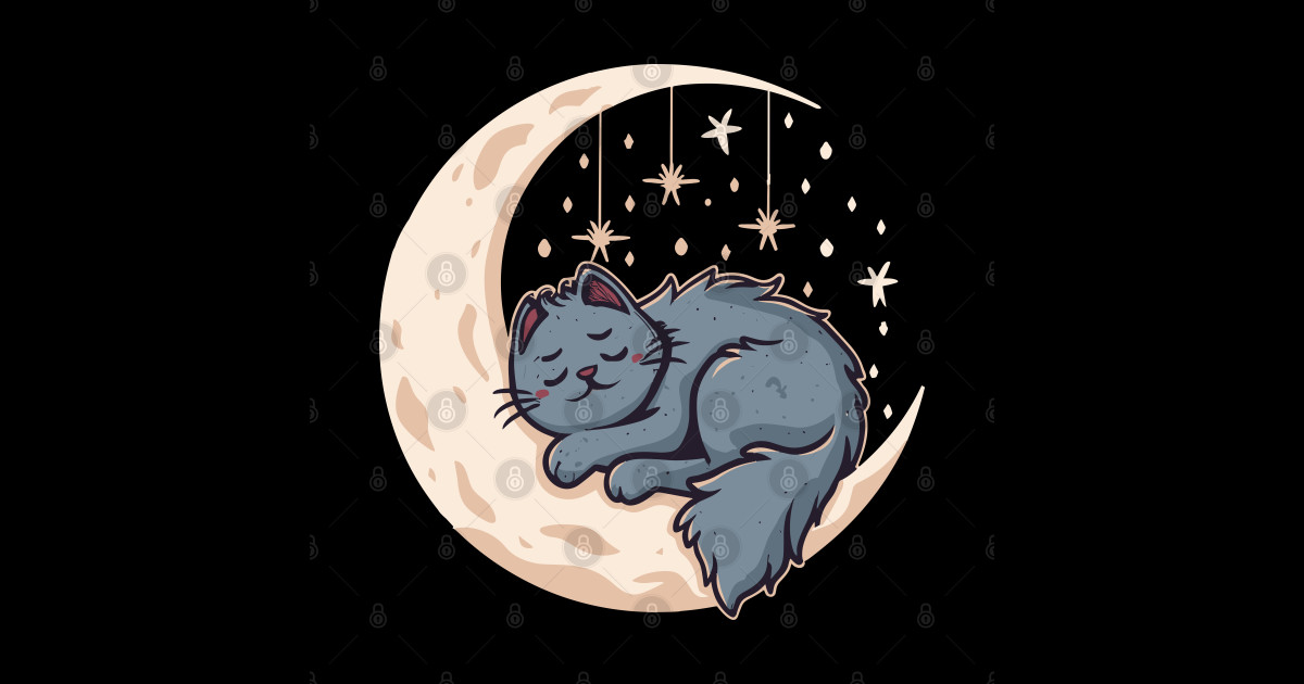 Cat Sleeping On The Crescent Moon - Cat Sleeping - Posters and Art ...