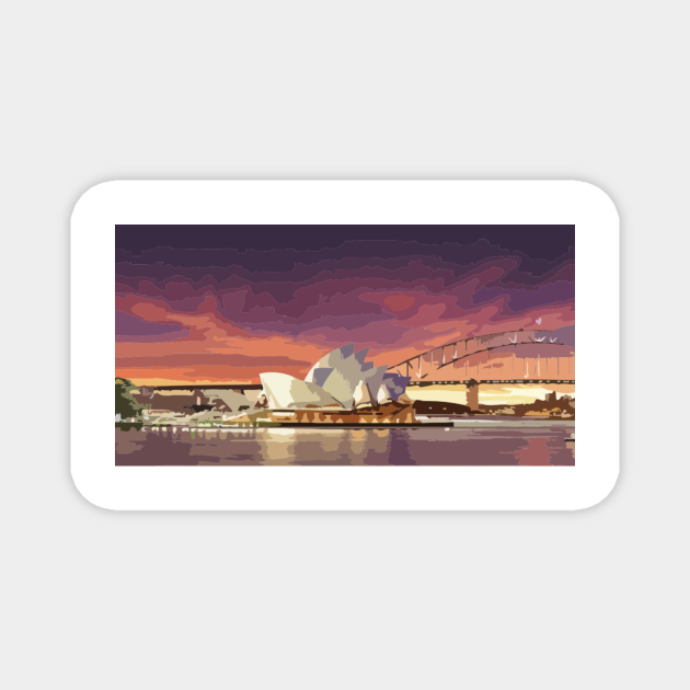 Sydney Opera House Sunset Painting - Sydney - Magnet | TeePublic