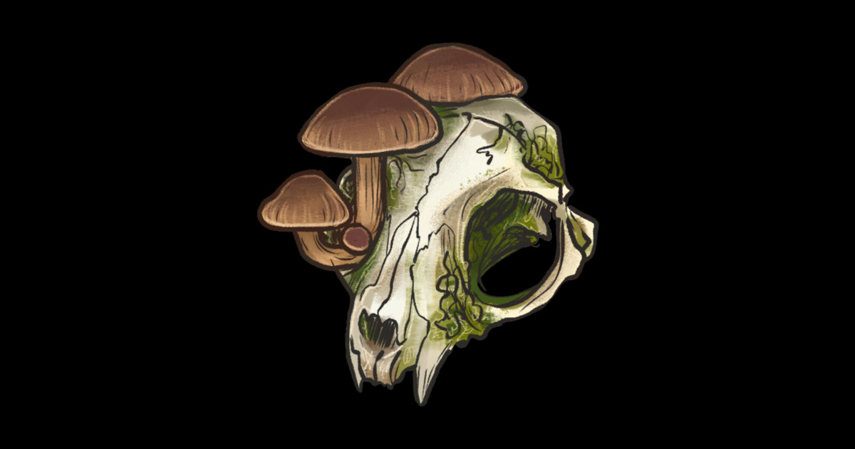 Mossy cat skull - Fungi - Sticker | TeePublic