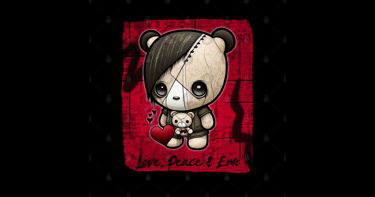 Love, Peace and Emo - Teddy Bear - Sticker | TeePublic