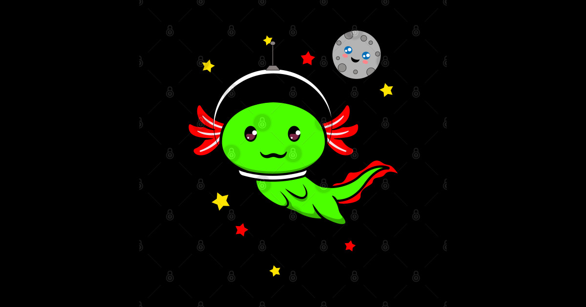Cute, colourful graphic of an axolotl flying in space for people who ...
