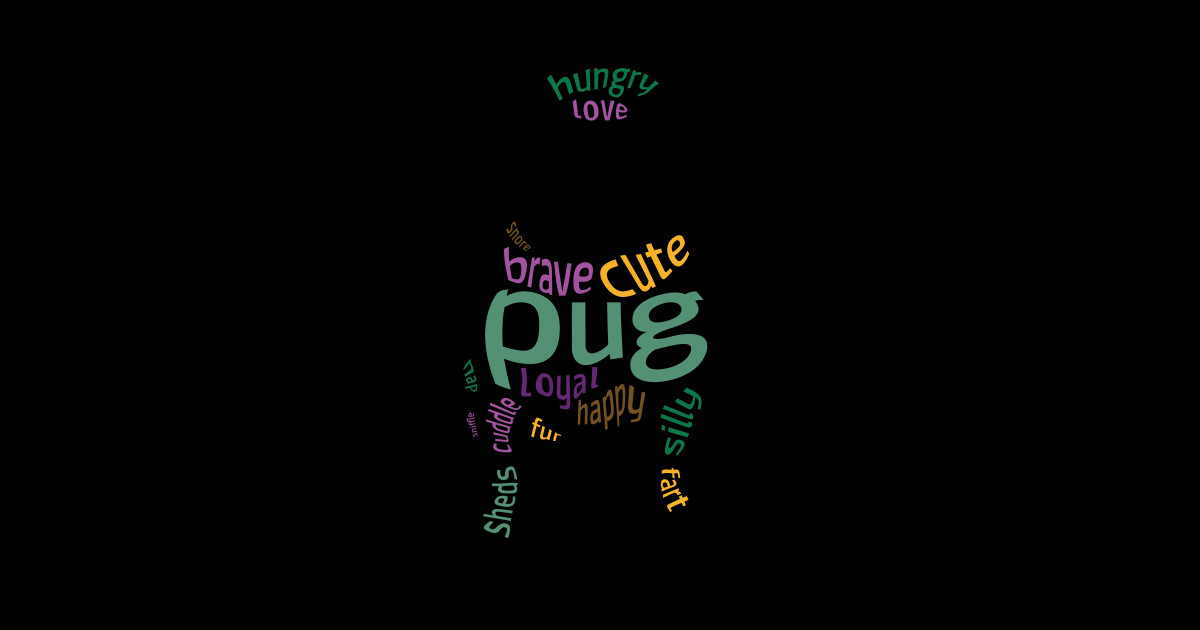 Cute Pug Word Cloud for Pug Lovers - Pug - Sticker | TeePublic