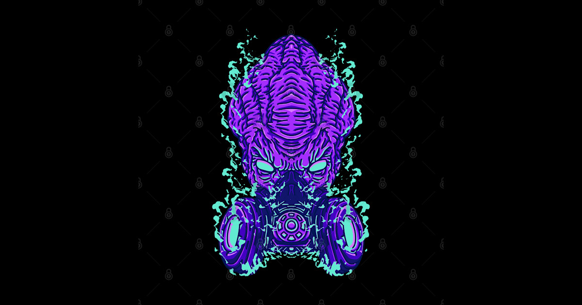 Alien Gas Mask Protos - Illustration Artwork - Sticker | TeePublic