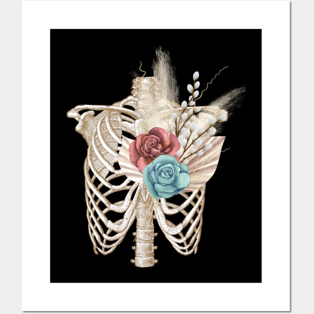 Thorax Skeleton with Blue Roses - Skeleton Illustration - Posters and ...