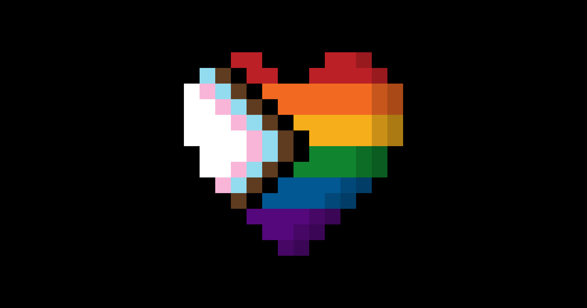 Large Pixel Heart Design in Progressive Rainbow Pride Flag Colors ...
