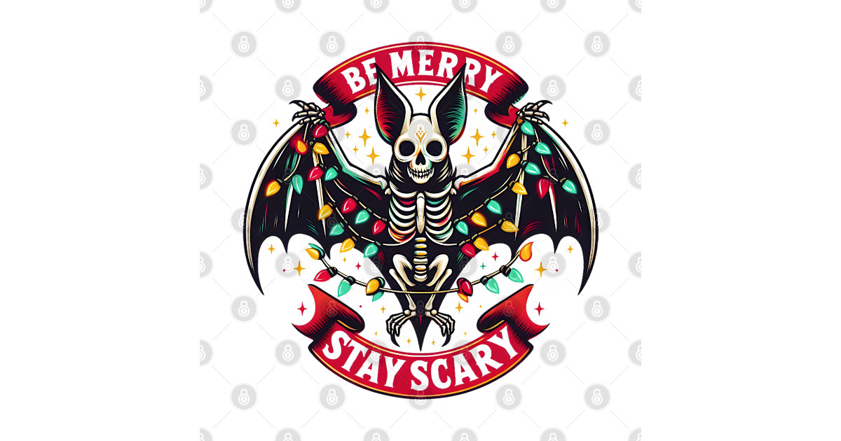 Bat skeleton with Christmas lights, Be Merry Stay Scary, funny ...