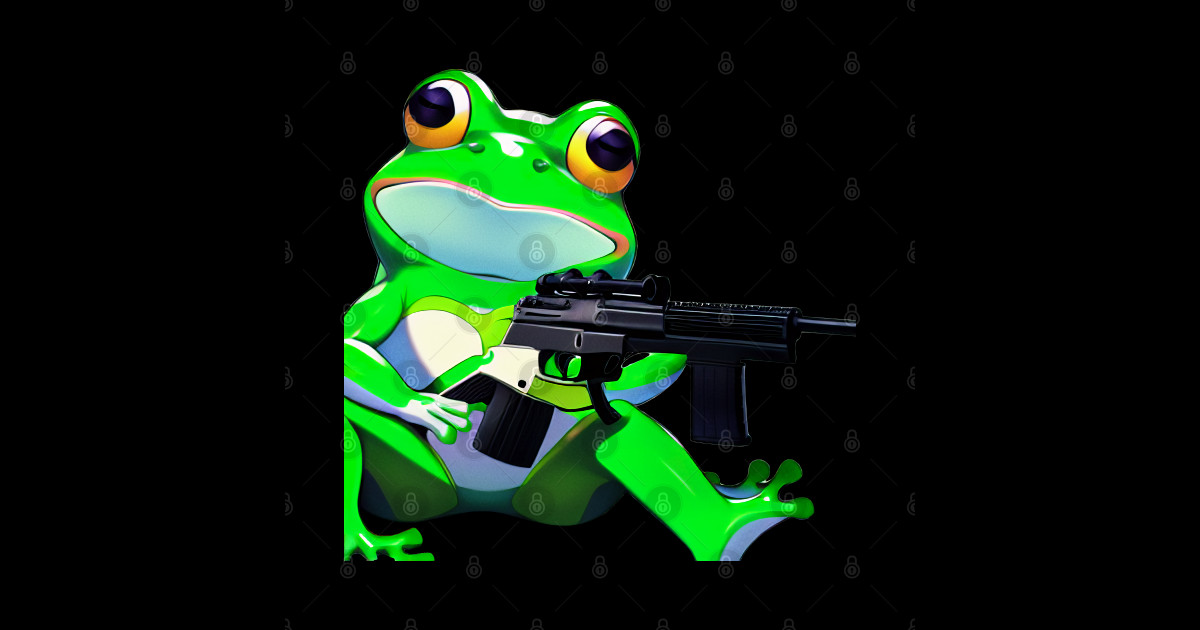 Meme Frog with Gun - Frog - Sticker | TeePublic