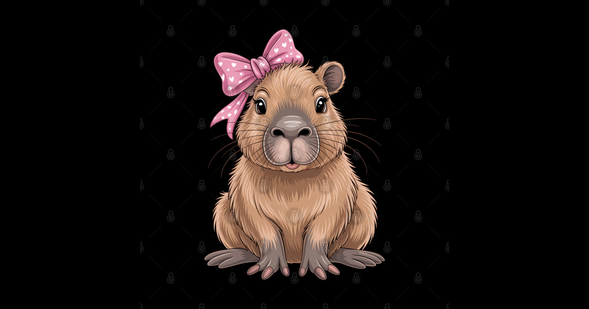 Capybara with Pink Ribbon Bow - Capybara With Pink Ribbon Bow - Sticker ...
