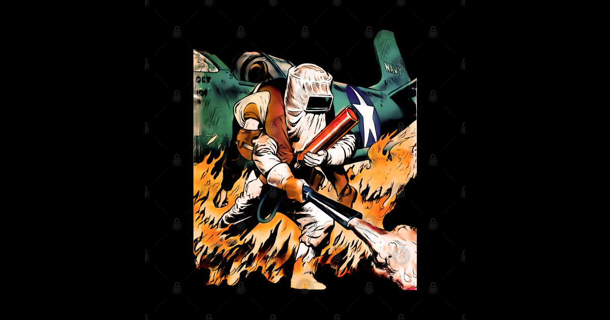 Rescuer Firefighter Extinguisher Flames Fire Pilot Airplane Star ...