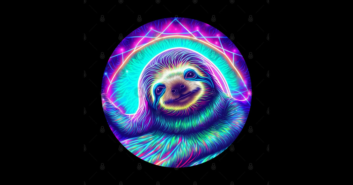 Luminescent Glowing Neon Sloth - Sloth - Sticker | TeePublic