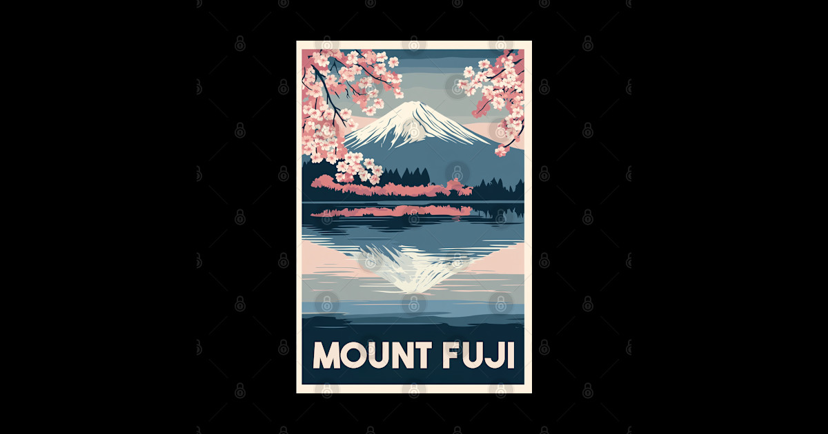 A Vintage Travel Illustration of Mount Fuji - Mount Fuji - Sticker ...