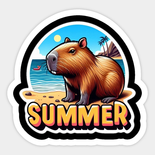 Cute summer capybara on the beach - Capybara - Sticker | TeePublic