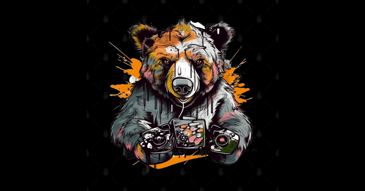 Gamer Bear Graphic Design - Original Artwork - Bear - Sticker | TeePublic