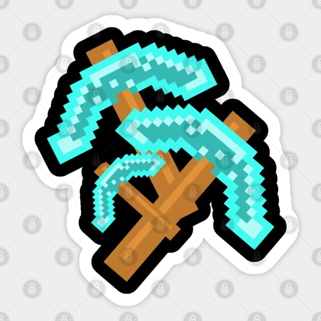 PICKAXE FOR MINER ON PIXEL ART - Pixelart - Sticker | TeePublic
