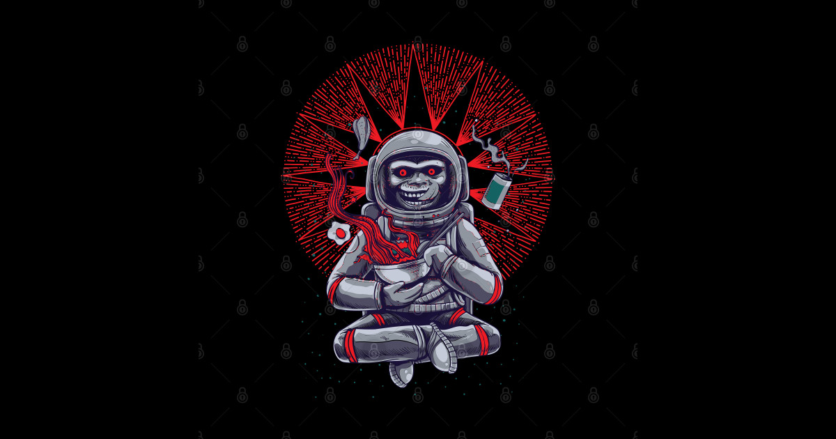Monkey moon in space with red star background - Space - Posters and Art ...