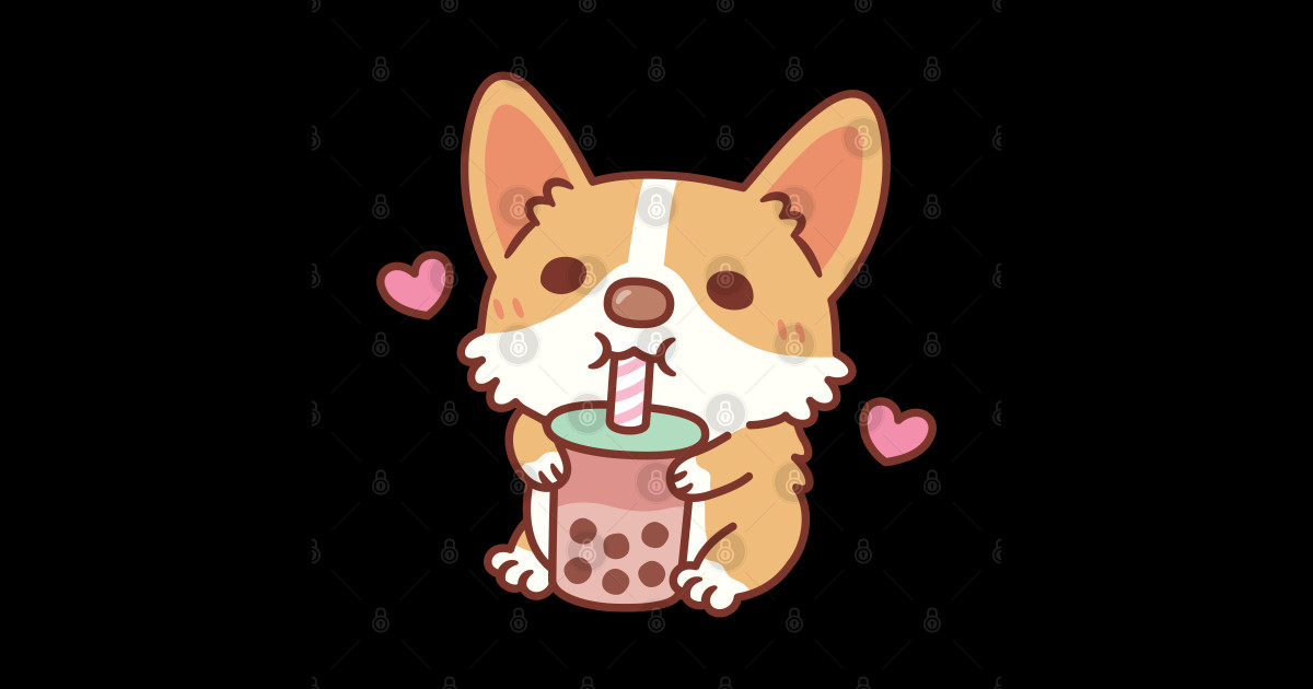 Cute Corgi Loves Drinking Bubble Tea - Cute Corgi - Sticker | TeePublic