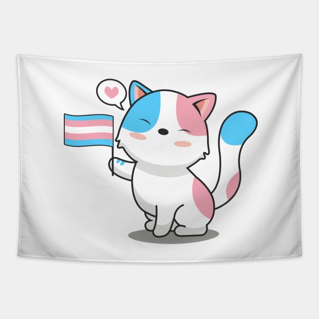 Cute Cat Holding Transgender Pride Flag - Transgender Pride - Tapestry ...