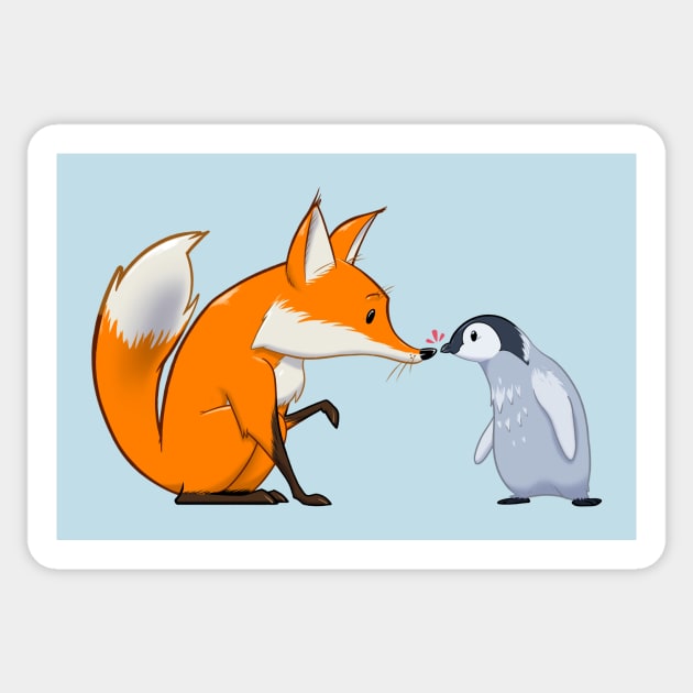 Baby Fox and Baby Penguin - Fox And Baby Penguin - Sticker | TeePublic