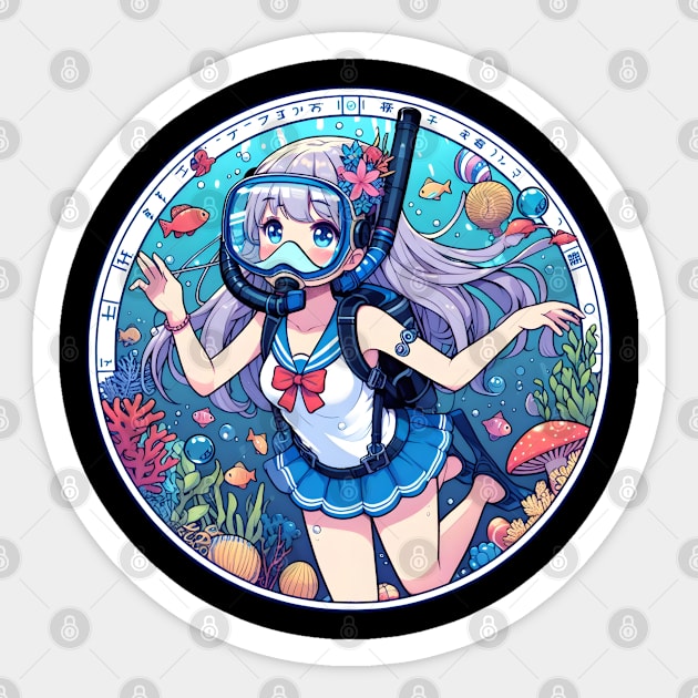 Anime girl snorkeling - Snorkeling Lover - Sticker | TeePublic