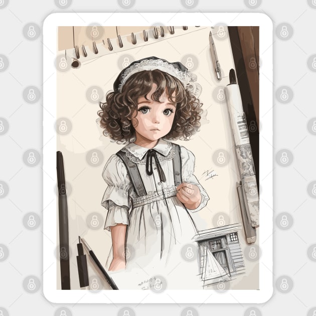 Pencil drawing. Portrait of a little girl - Little Girl - Sticker ...