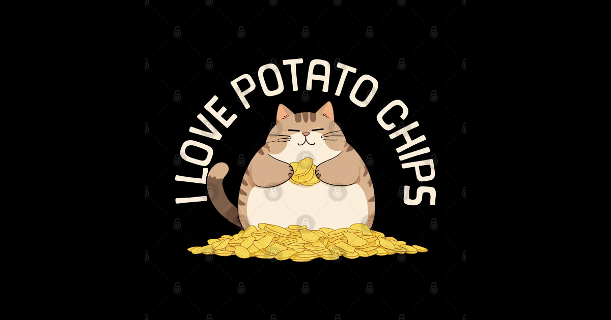 Snack Attack Cat – I Love Potato Chips Funny Design - Potato Chips Cat ...