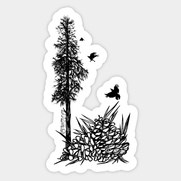 Pacific Northwest tree with crows and pinecones - Pnw - Sticker | TeePublic