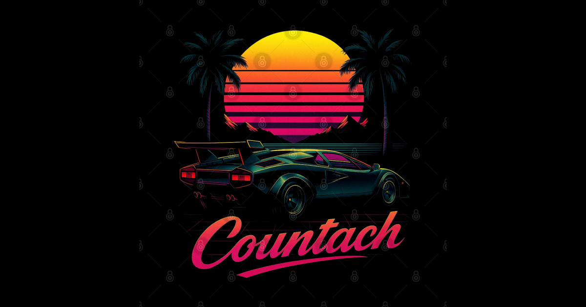 Countach Retrowave Sunset - Countach - Sticker | TeePublic