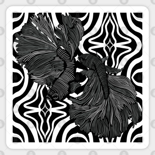 Two Betta Fish on Black and White Pattern - Betta Fish - Sticker ...