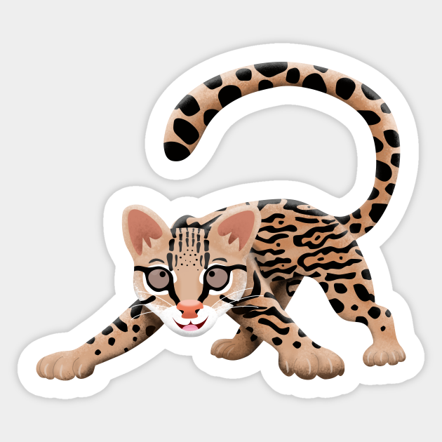 Cute ocelot cartoon illustration - Ocelot - Sticker | TeePublic
