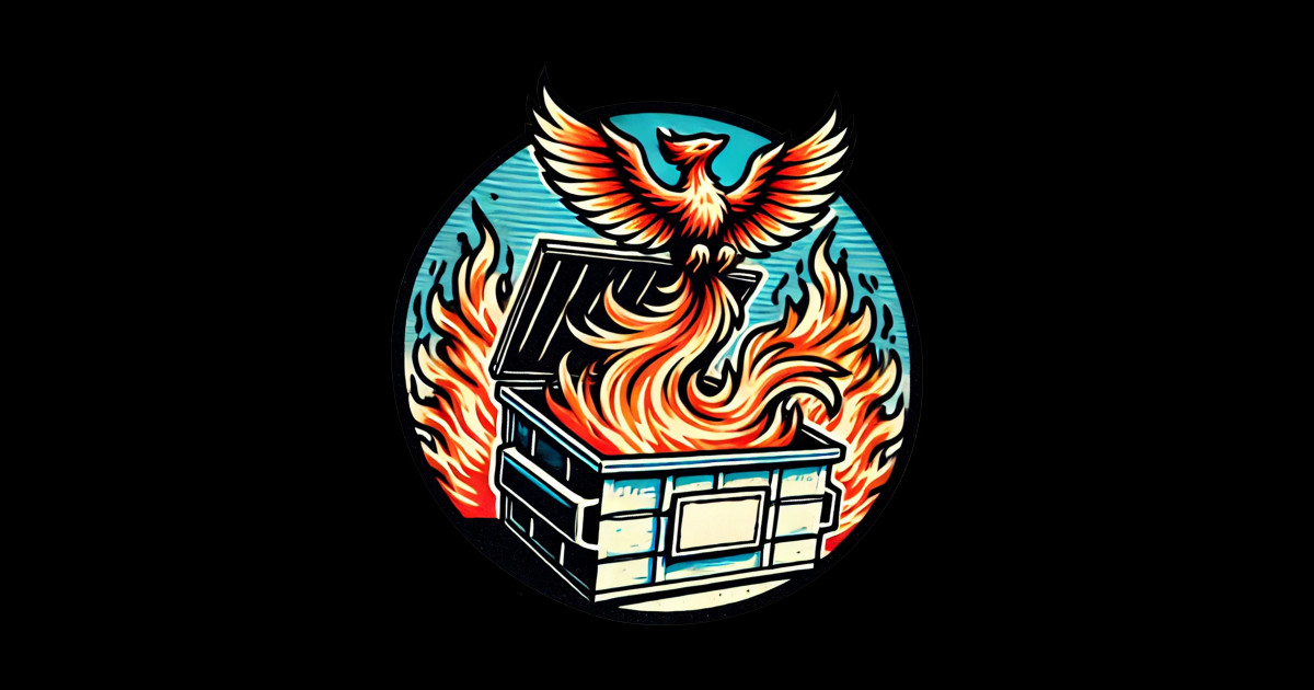 Phoenix Rising from the Dumpster Fire - Dumpster Fire - Sticker | TeePublic