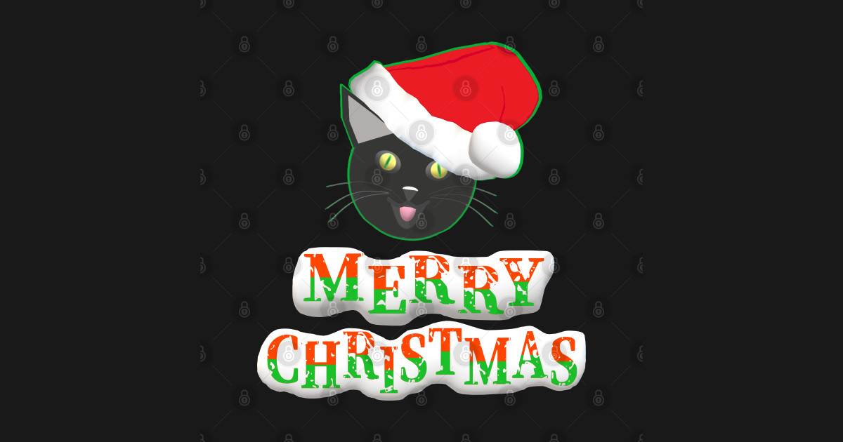 Merry Christmas Smiling Cat Wearing a Santa Claus Hat (Text on Bottom ...