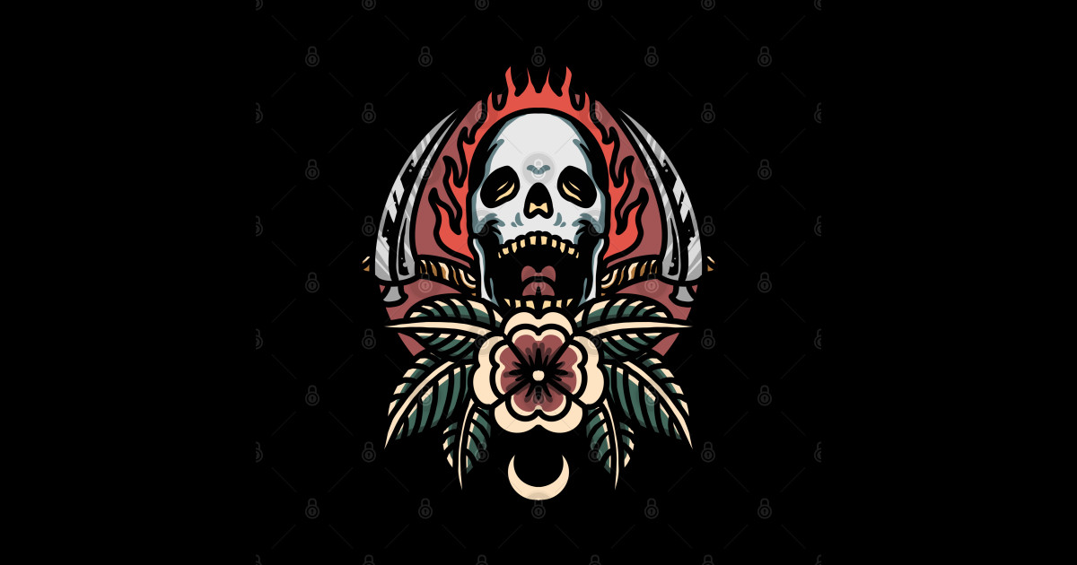Raging Skull tattoo - Tattoo - Sticker | TeePublic