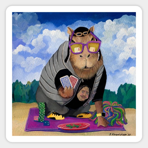 Capybara playing cards on the beach - Capybara - Sticker | TeePublic